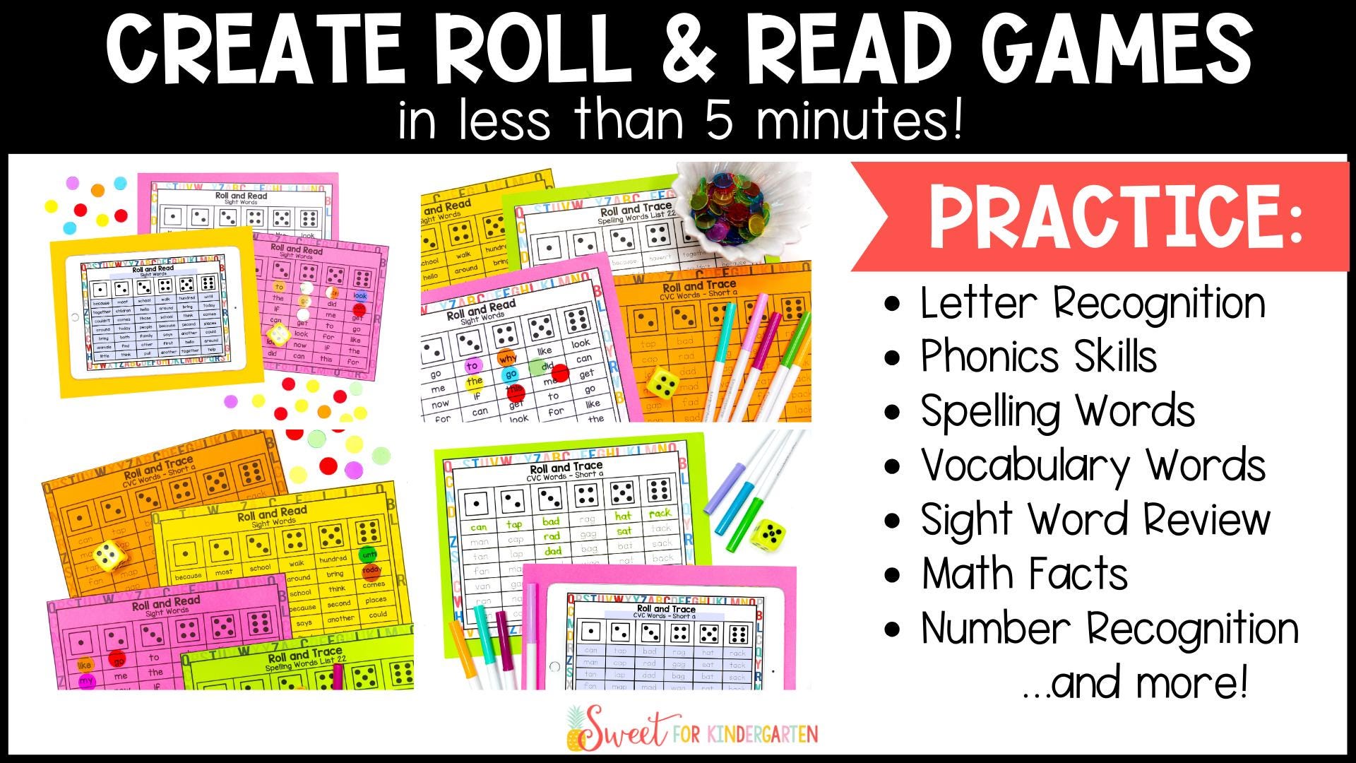 Editable Roll and Read Activity Game Template | Customizable Word List ...