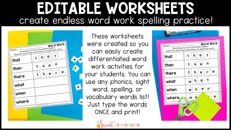 Editable Phonics Worksheets: Cut & Spell Word Work (digital Download ...