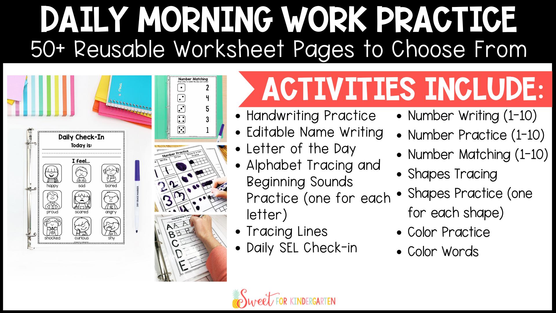 Pre-k Morning Work Binder: Practice Handwriting, Alphabet, Numbers ...