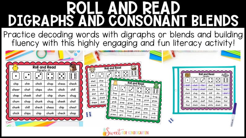 Consonant Blends and Digraphs Roll and Read Game | Phonics Activity for ...