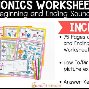 Beginning and Ending Sounds Worksheets for Pre-k or Kindergarten | No ...