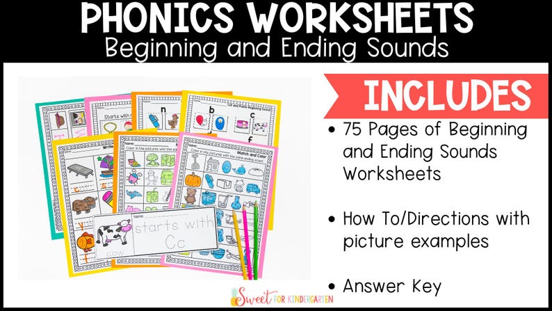 Beginning and Ending Sounds Worksheets for Pre-k or Kindergarten | No ...