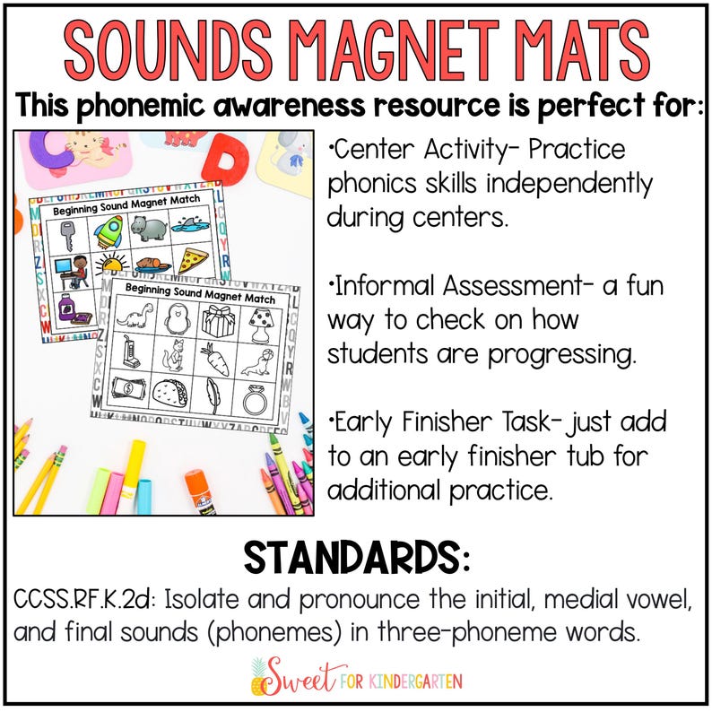 Phonemic Awareness Letter Magnet Mats: Beginning, Middle & Ending ...