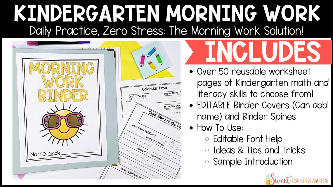 Kindergarten Morning Work Binder Reusable Homeschool Activities Daily ...