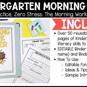Kindergarten Morning Work Binder: Reusable Learning Activities (digital ...