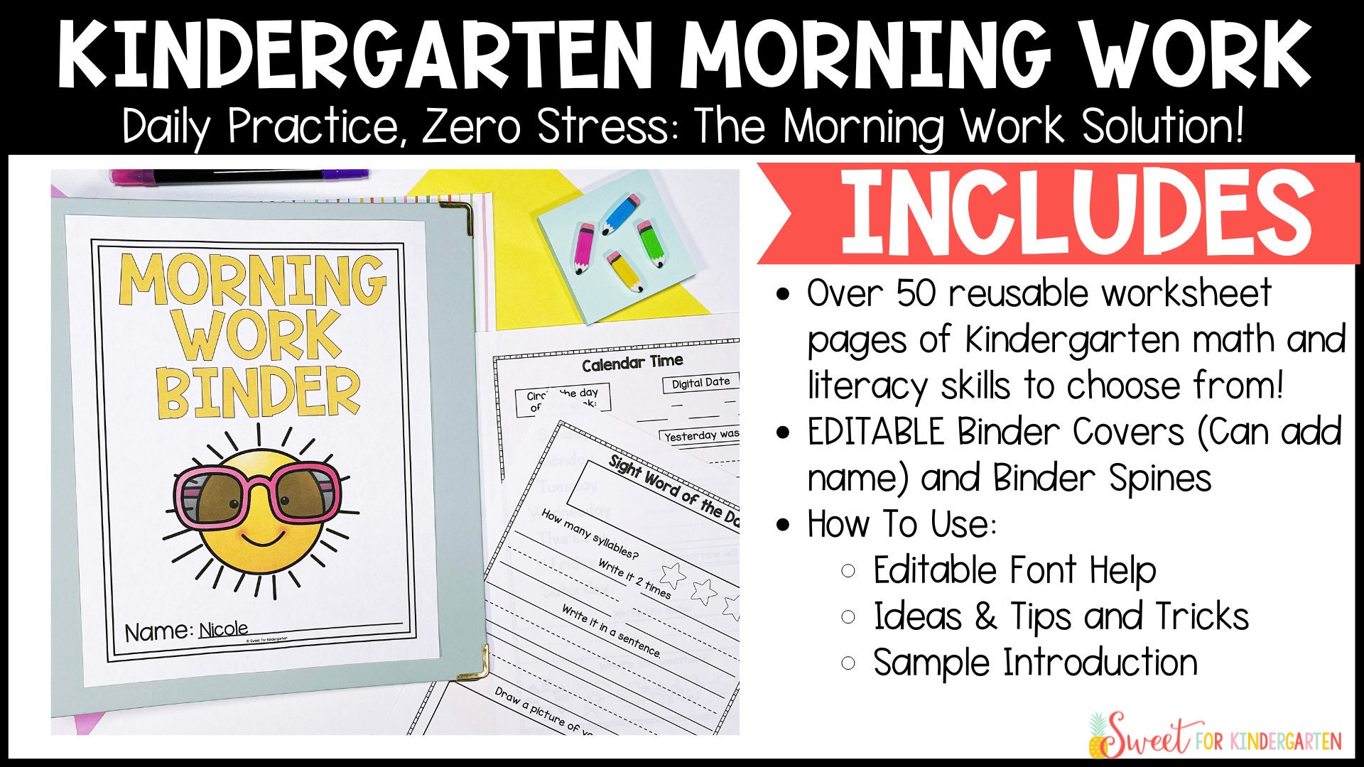 Kindergarten Morning Work Binder: Reusable Learning Activities (digital ...