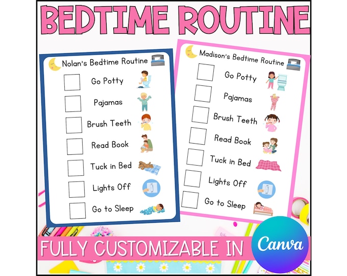 Toddler Bedtime Routine Chart | Daily Routine Chart | Toddler ...