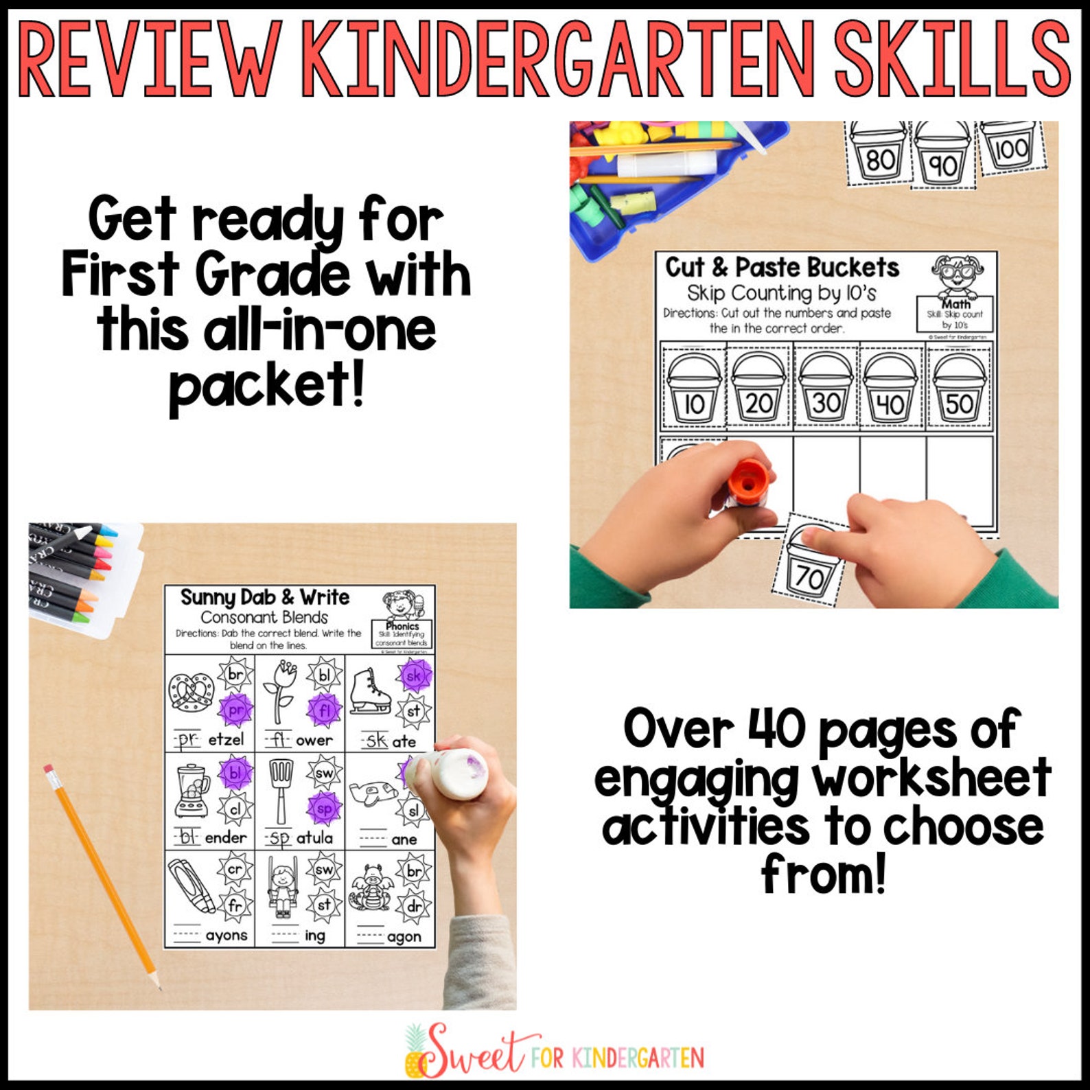 Kindergarten Summer Review Worksheets | Math Phonics Handwriting and ...