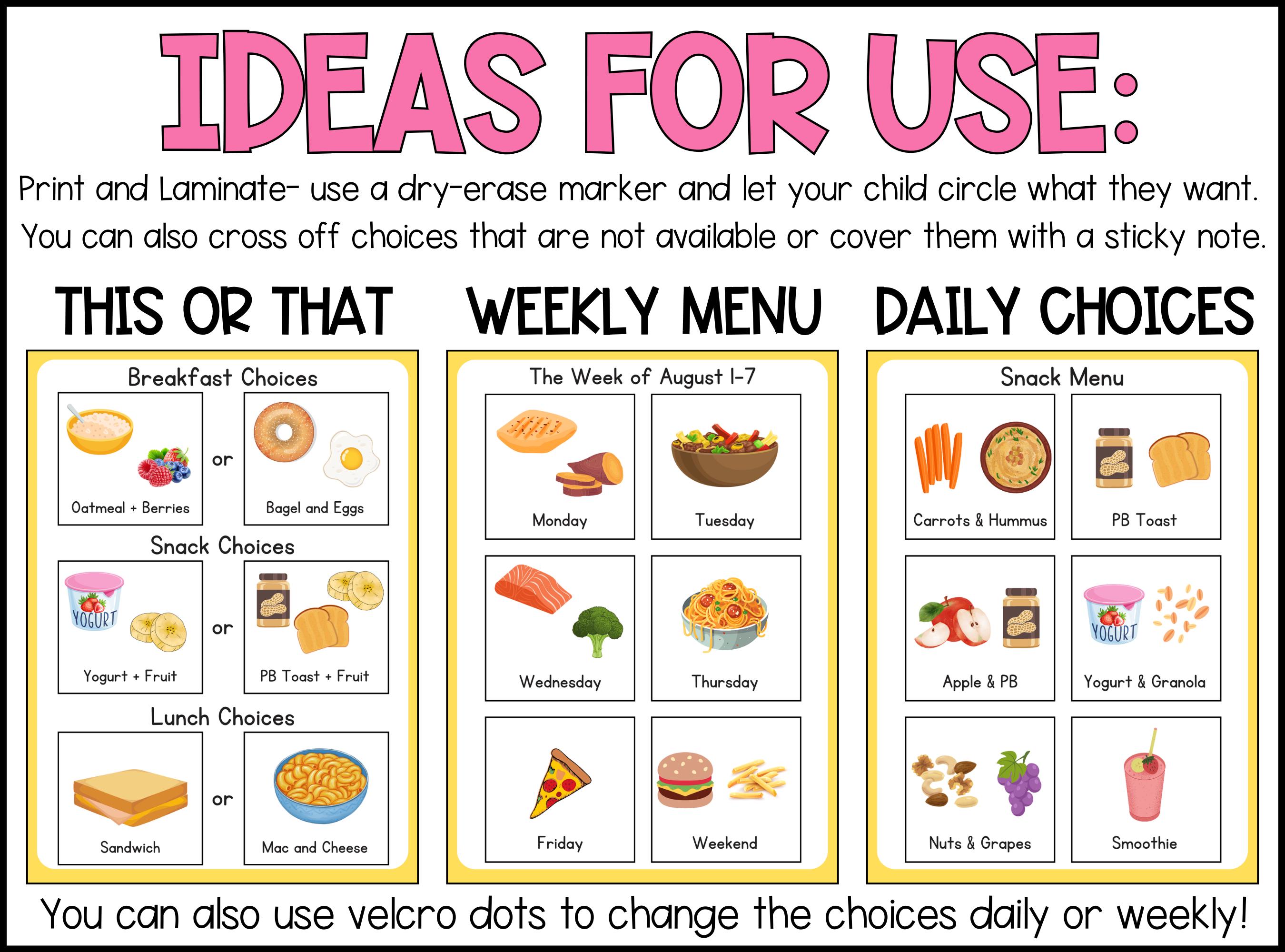Toddler Visual Menu Template: Customizable Meal Planner (canva) - Etsy