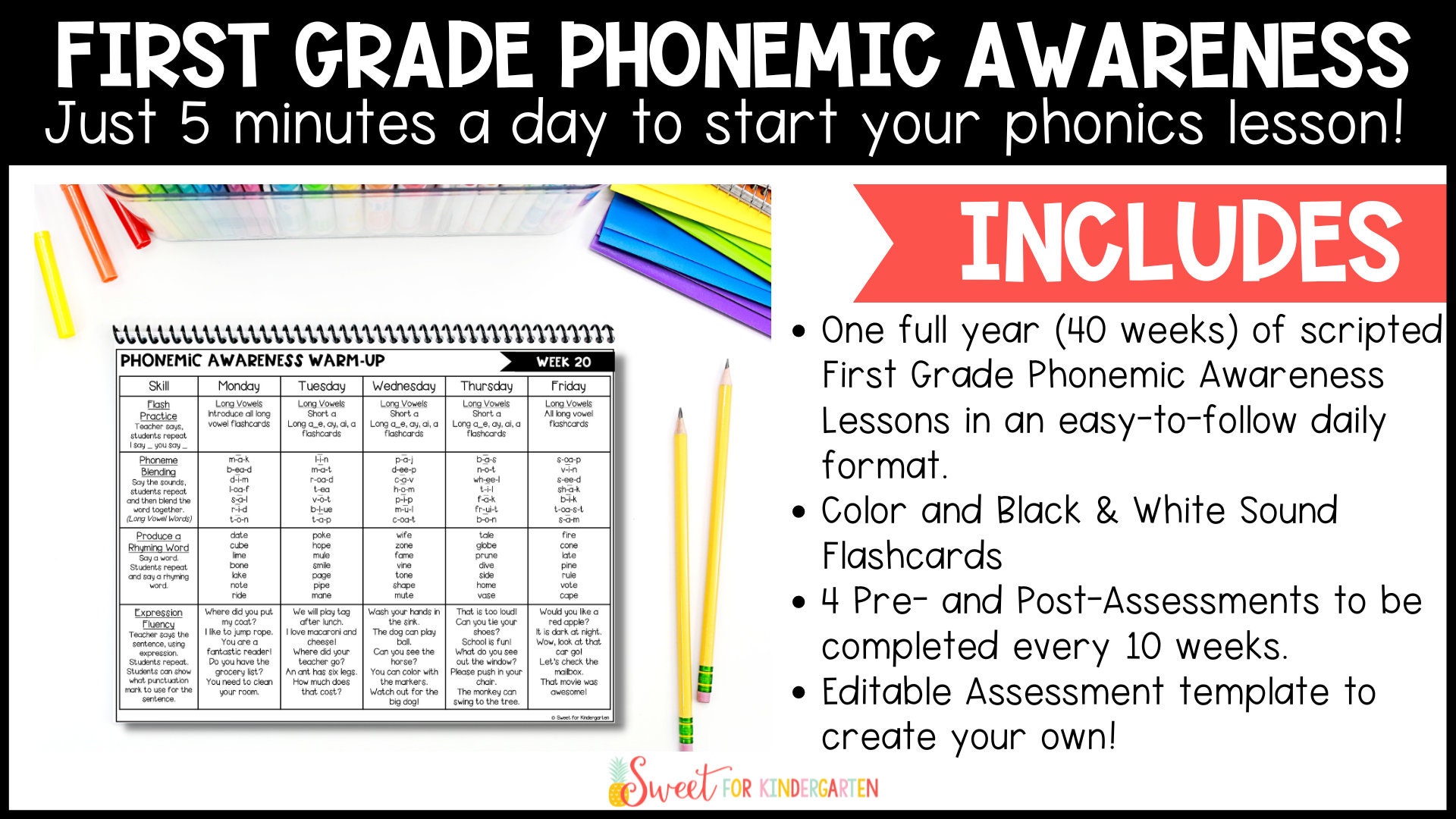 First Grade Phonemic Awareness Lessons: Daily Activities (digital) - Etsy