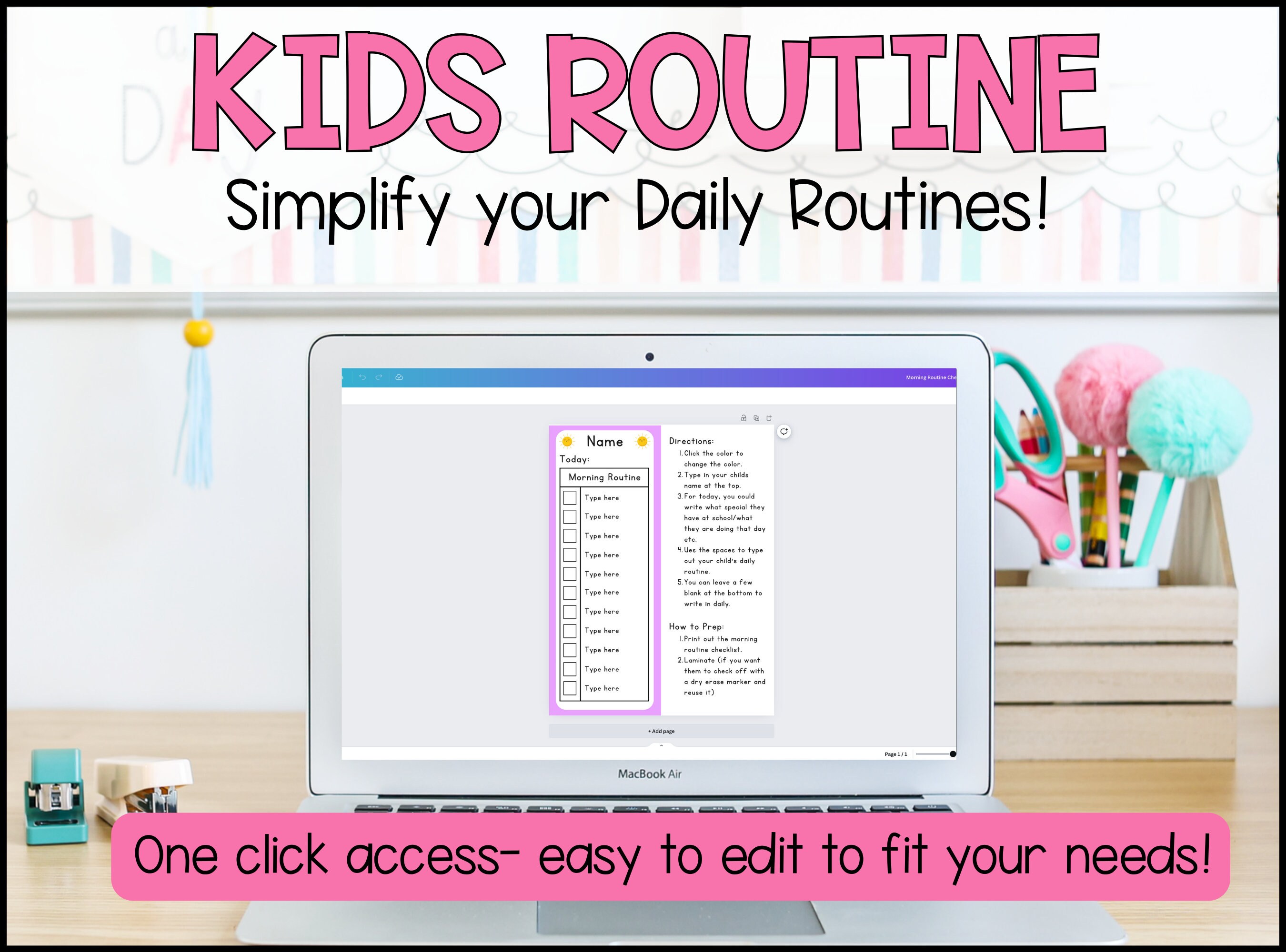 Kids Daily Routine Checklist: Editable Chore Chart Canva Template ...
