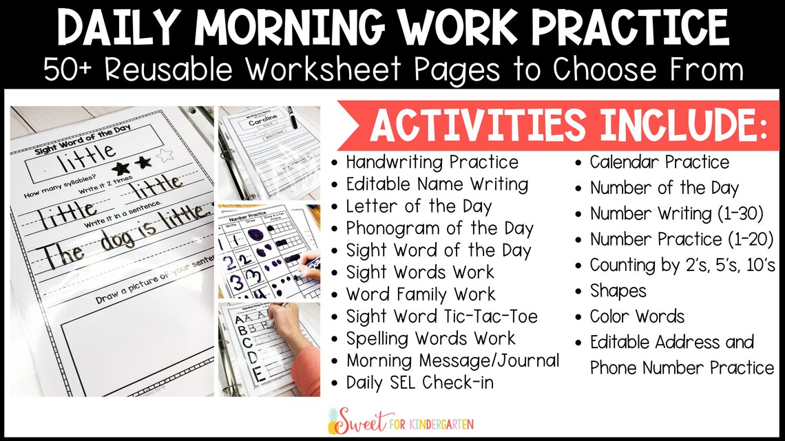 Kindergarten Morning Work Binder Reusable Homeschool Activities Daily ...
