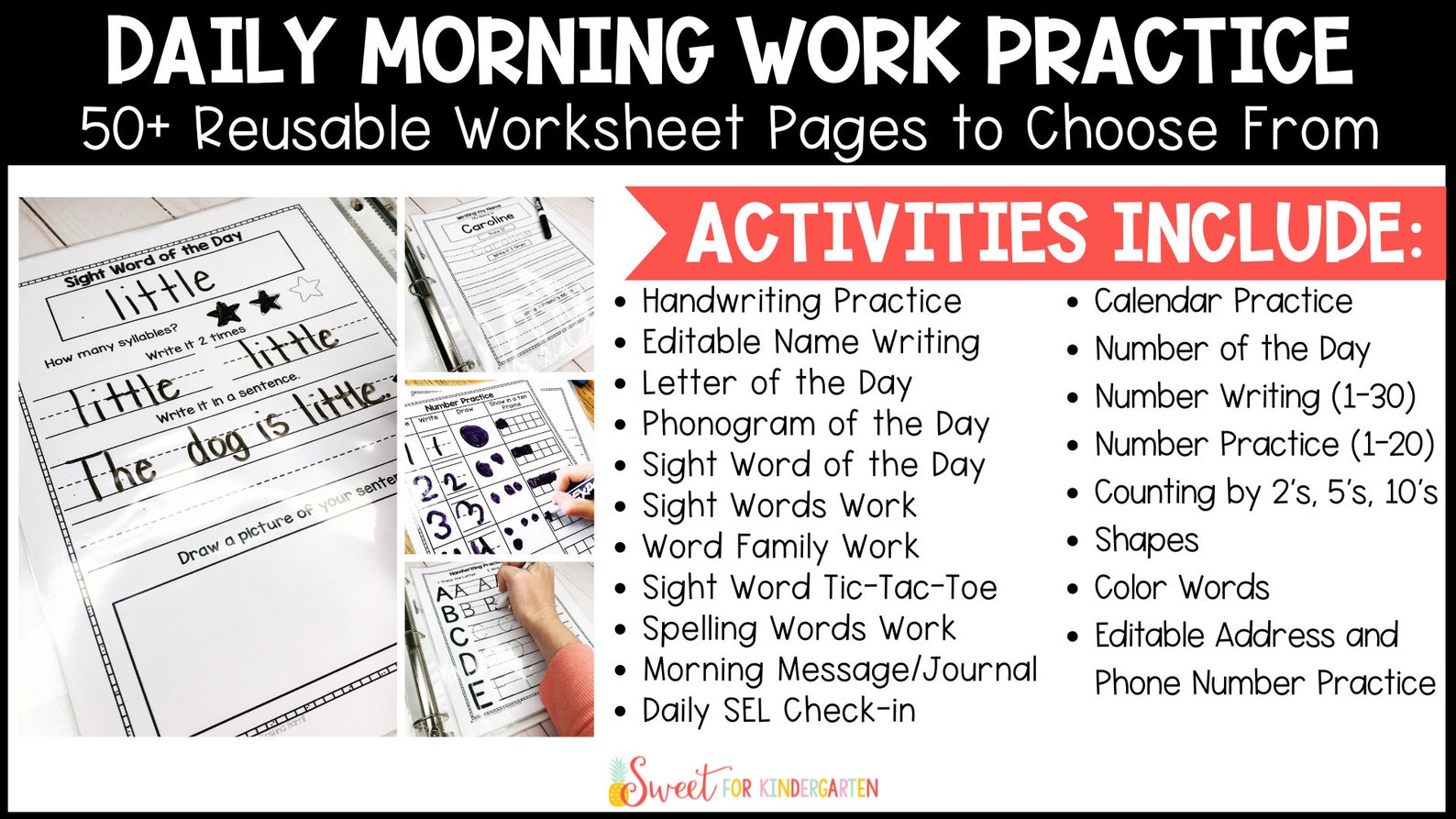 Kindergarten Morning Work Binder: Reusable Learning Activities (digital ...