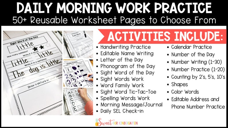 Kindergarten Morning Work Binder Reusable Homeschool Activities Daily ...