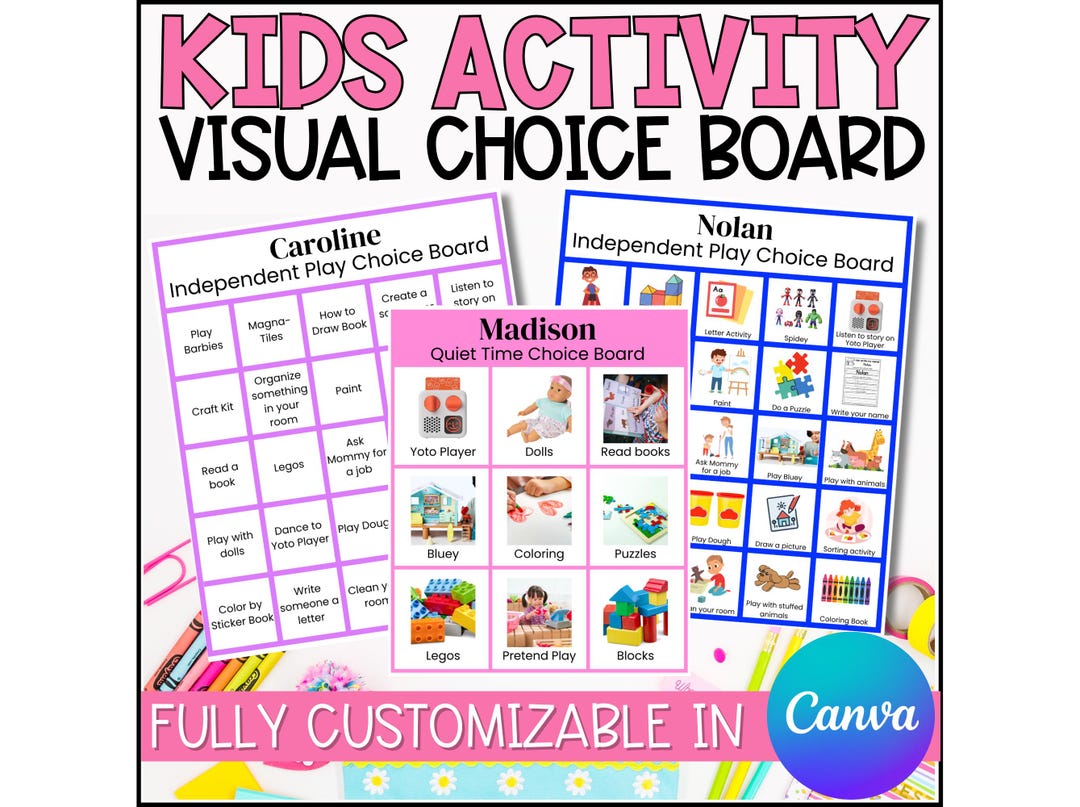 Kids Activity Choice Board: Homeschool Visual Routine Chart (canva ...