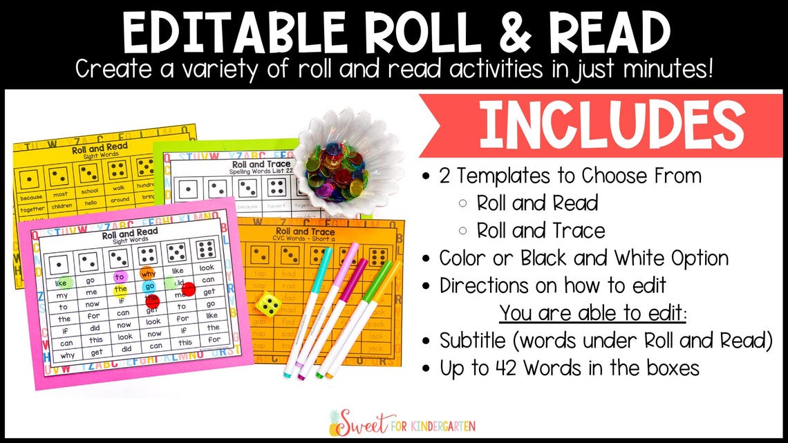 Editable Roll and Read Activity Game Template | Customizable Word List ...