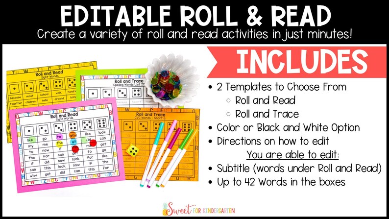 Editable Roll and Read Activity Game Template | Customizable Word List ...