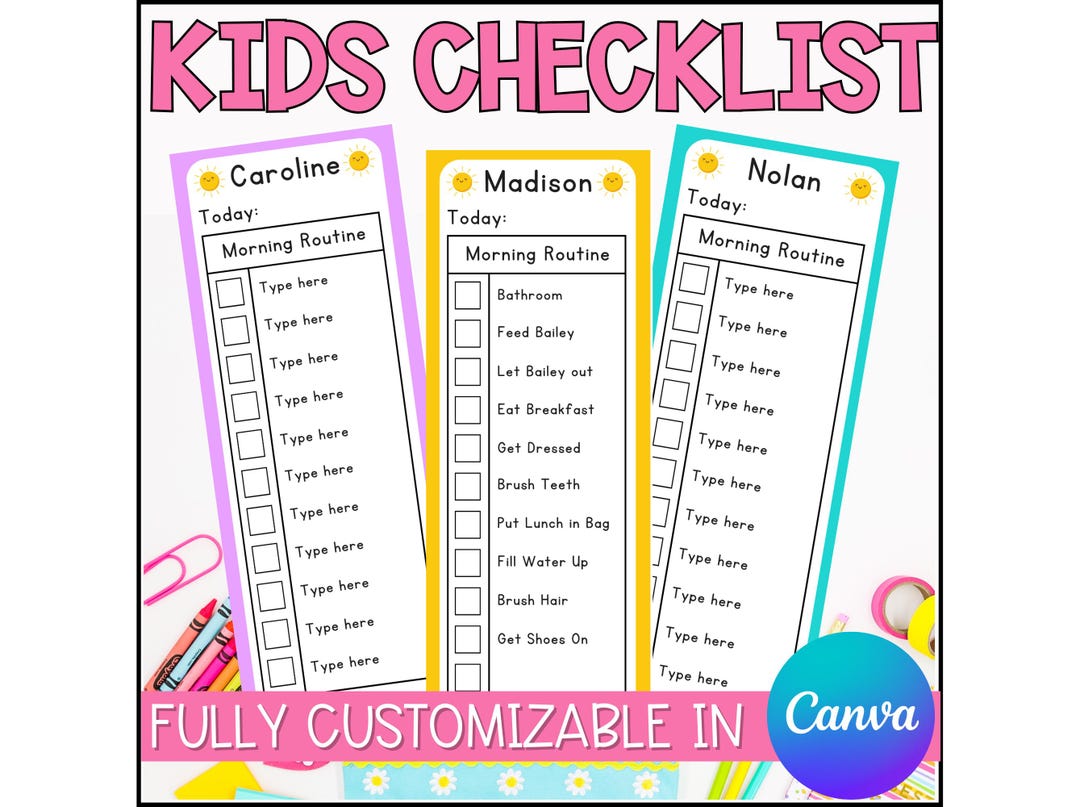 Kids Daily Routine Checklist: Editable Chore Chart Canva Template ...