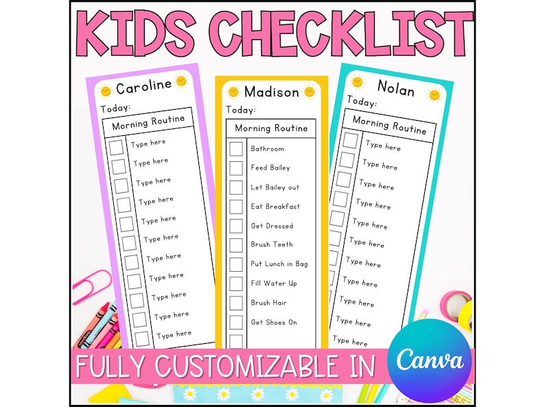 Kids Daily Routine Checklist: Editable Chore Chart Canva Template ...