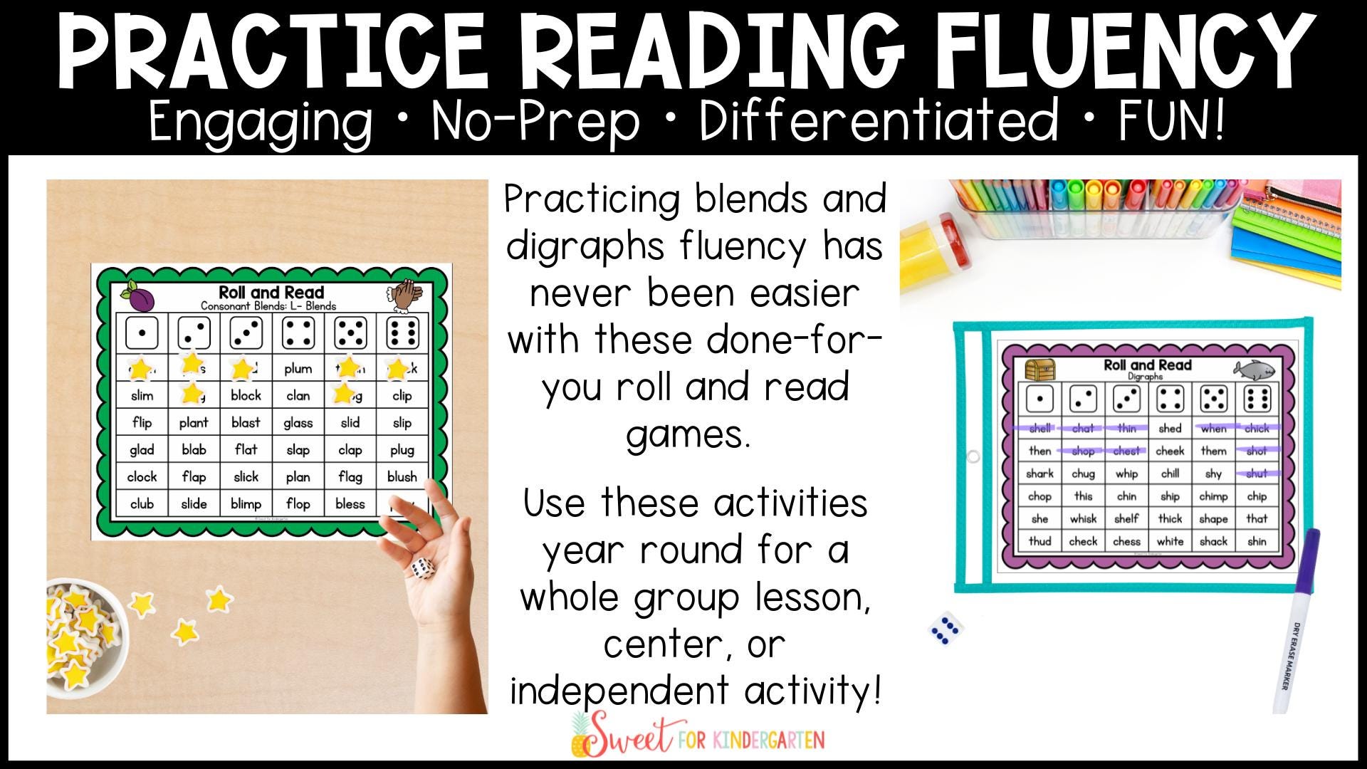 Roll and Read Phonics Game: Digraphs & Consonant Blends Activity ...