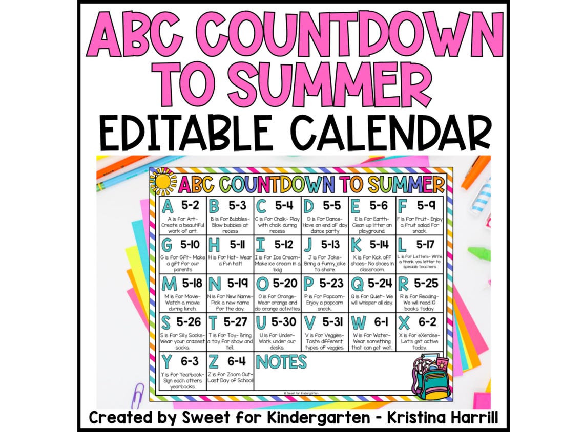 Editable ABC Countdown to Summer Calendar: Homeschool & Kindergarten ...