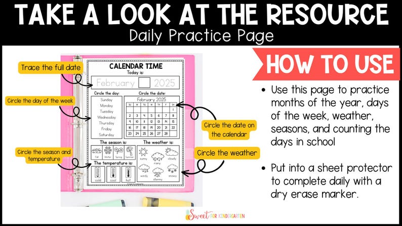Pre-k Calendar Time Binder | Reusable Homeschool Worksheets | Days of ...
