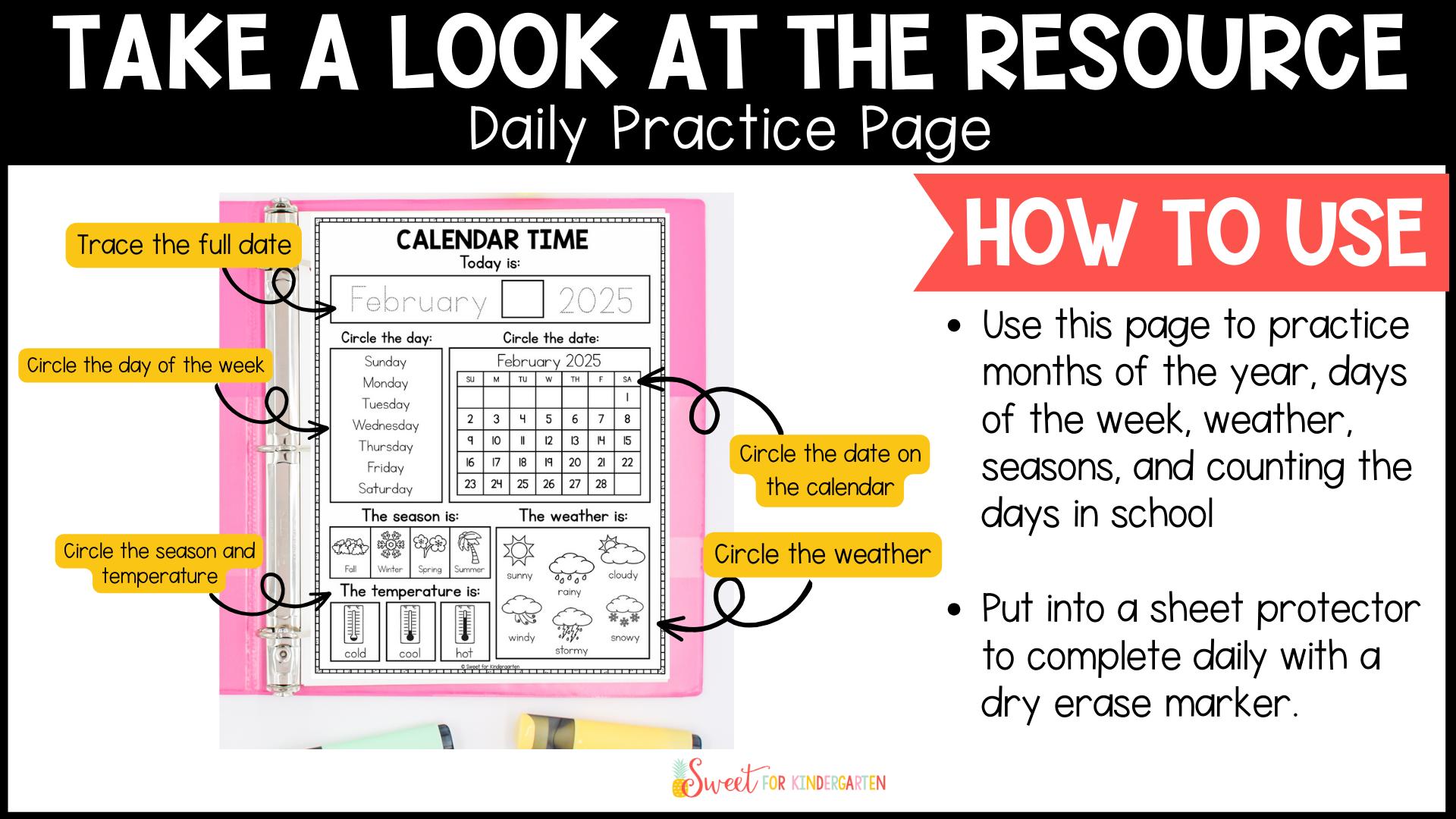 Pre-k Calendar Time Binder: Homeschool Morning Routine Activity Digital ...