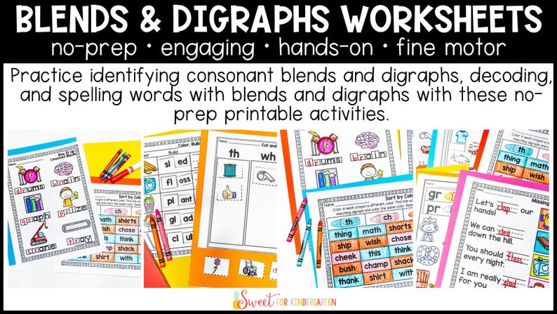 Consonant Blends and Digraphs Worksheets | No-prep Phonics Blending ...