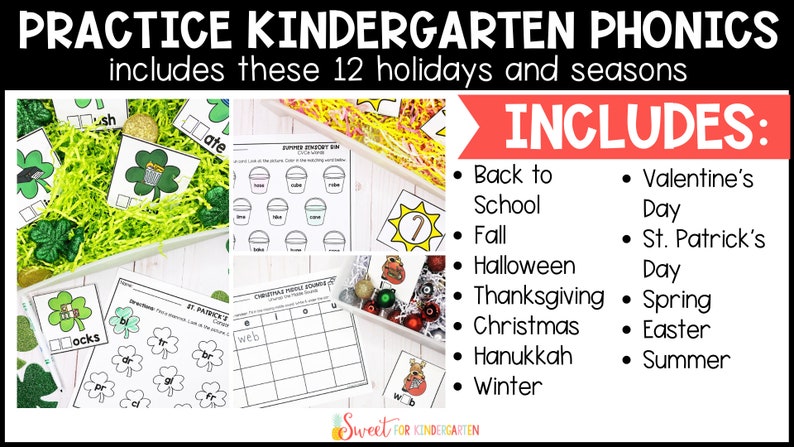 Holiday Phonics Sensory Bin Bundle: Kindergarten Learning (digital ...