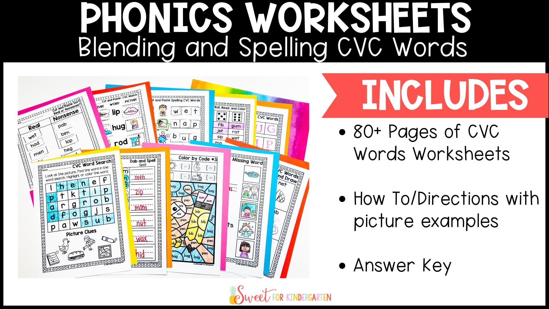 CVC Words Phonics Unit for Kindergarten | Learn to Read With Blending ...