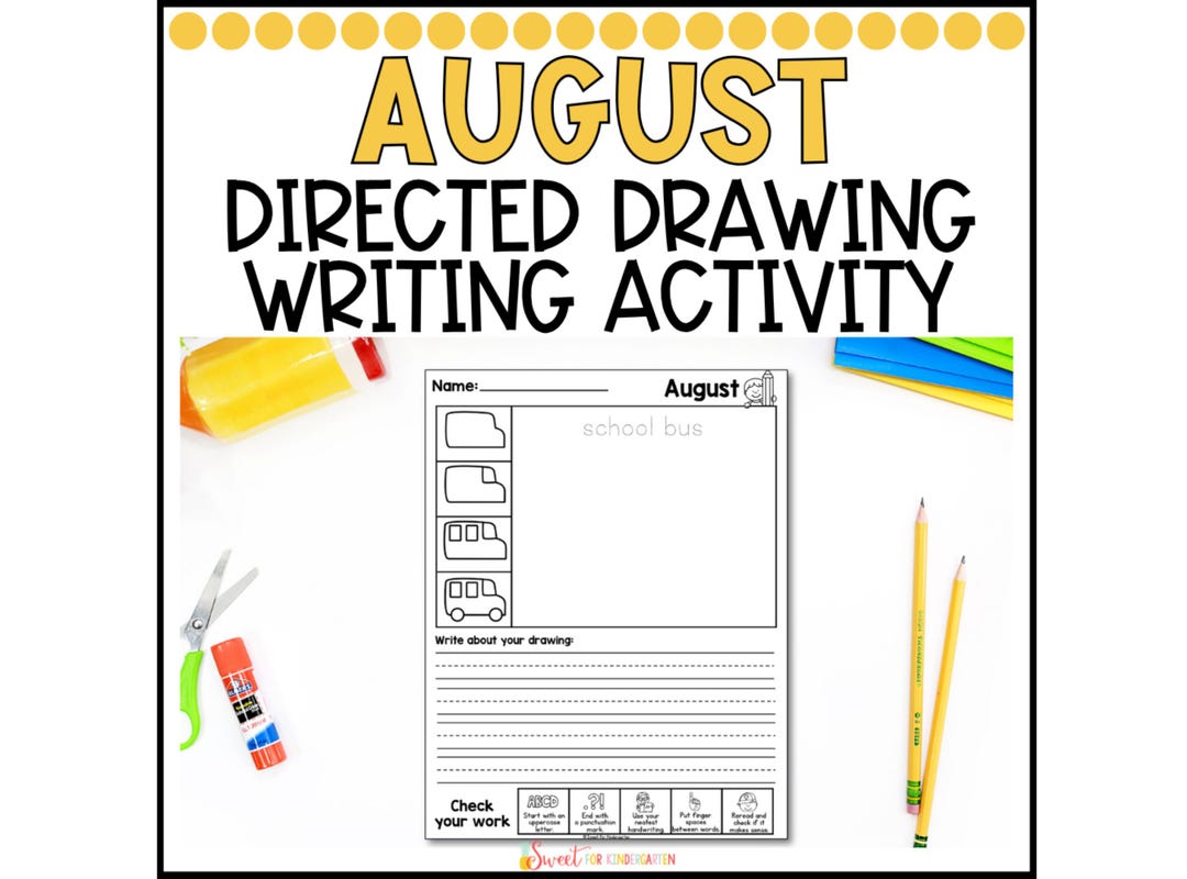 Back to School Directed Drawing Journal: August Writing Activity (PDF ...