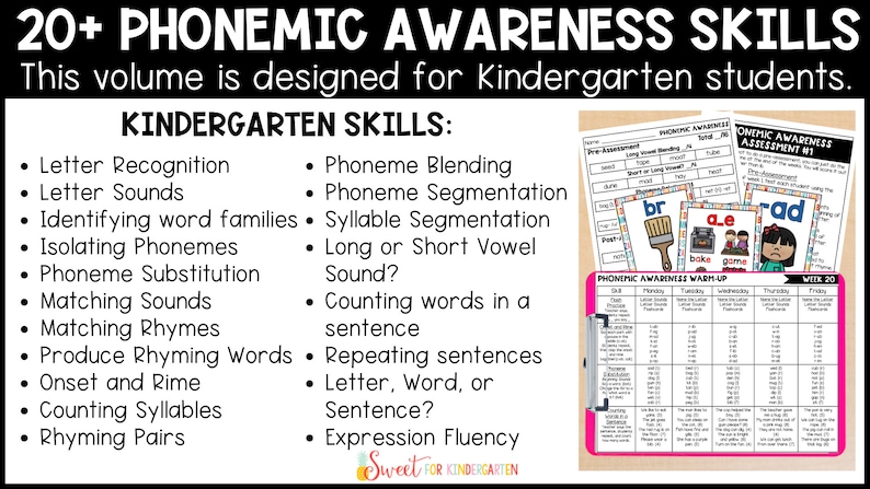 Kindergarten Phonemic Awareness Daily Lessons: Literacy Activities ...