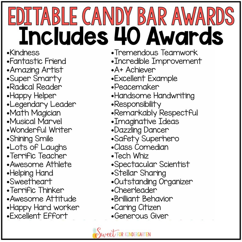 Editable Candy Bar Award Certificates: End of Year Student Gift (PDF ...