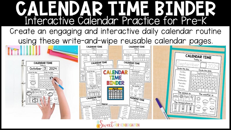 Pre-k Calendar Time Binder | Reusable Homeschool Worksheets | Days of ...