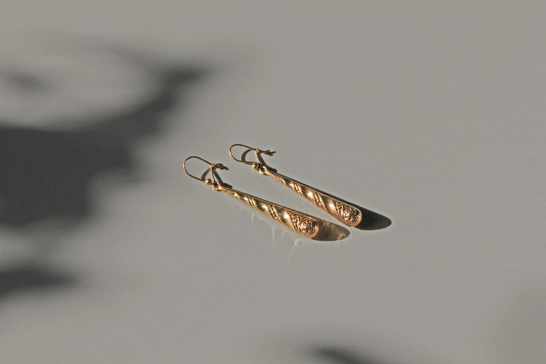 Antique Puffy Torpedo Drop Earrings With Forget-me-not Flowers, in 9 ...