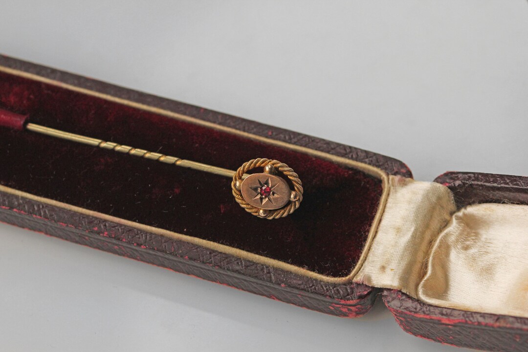 Antique Edwardian 9ct Gold Star Bezel Set Ruby Pin Brooch With Eternal ...