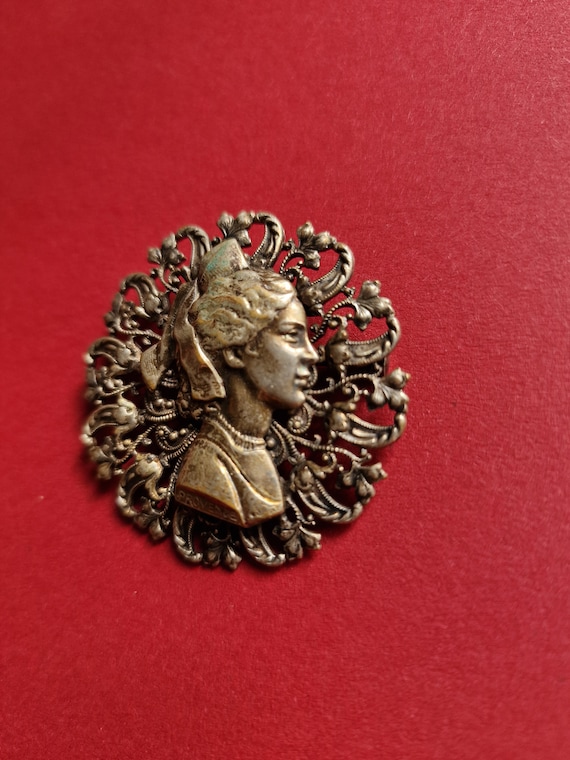 French Profile Portrait of a Beautiful Woman Brooch, … - Gem