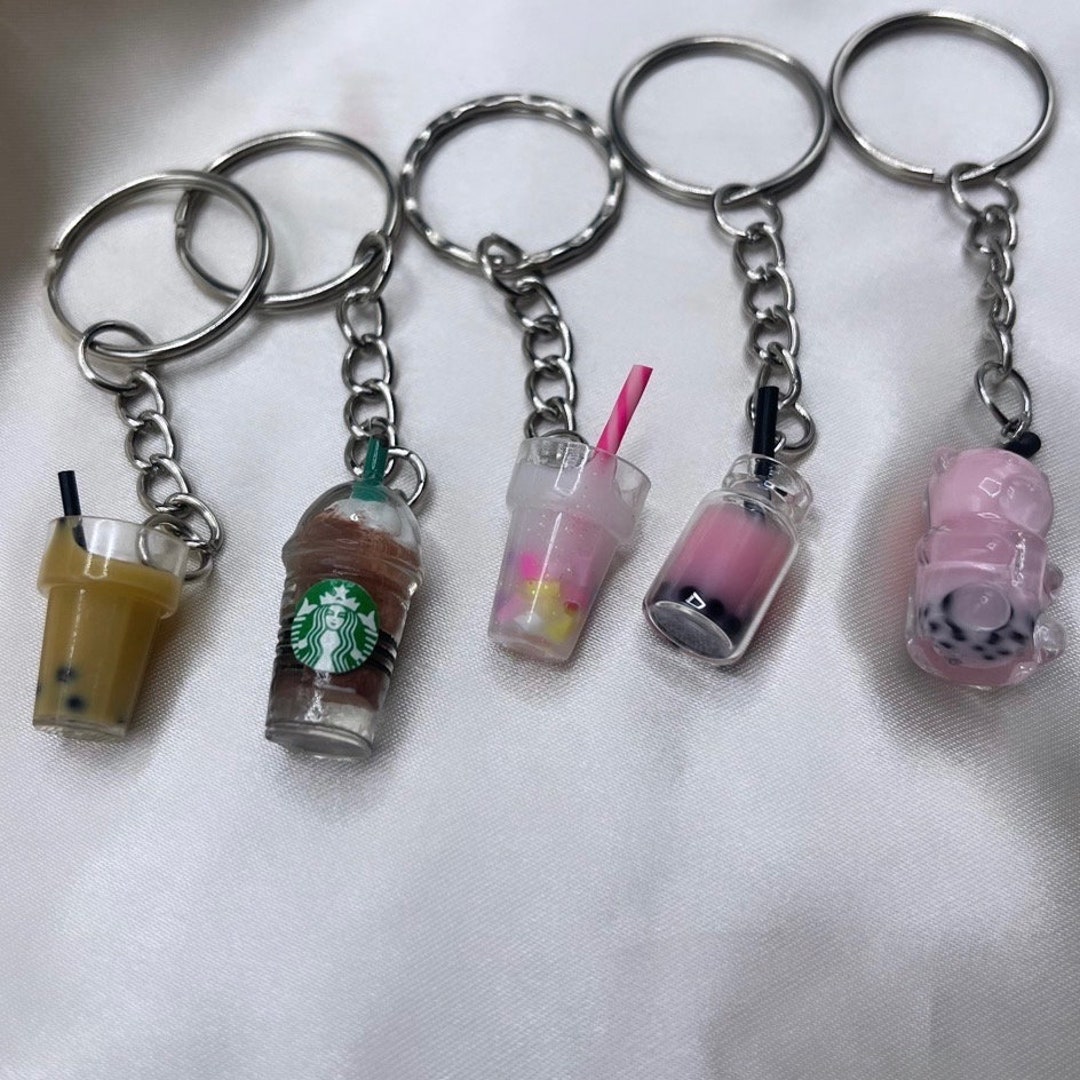 High Quality Cute Resin Kawaii Keyring Pink Bubble Tea Boba Tea Keyring ...