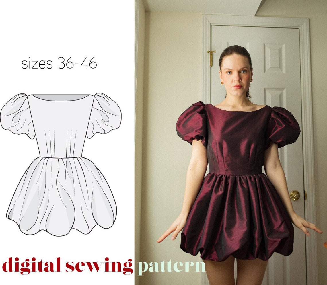 MERRY Dress Sewing Pattern, Bubble Hem Dress Evening Dress Party Dress ...