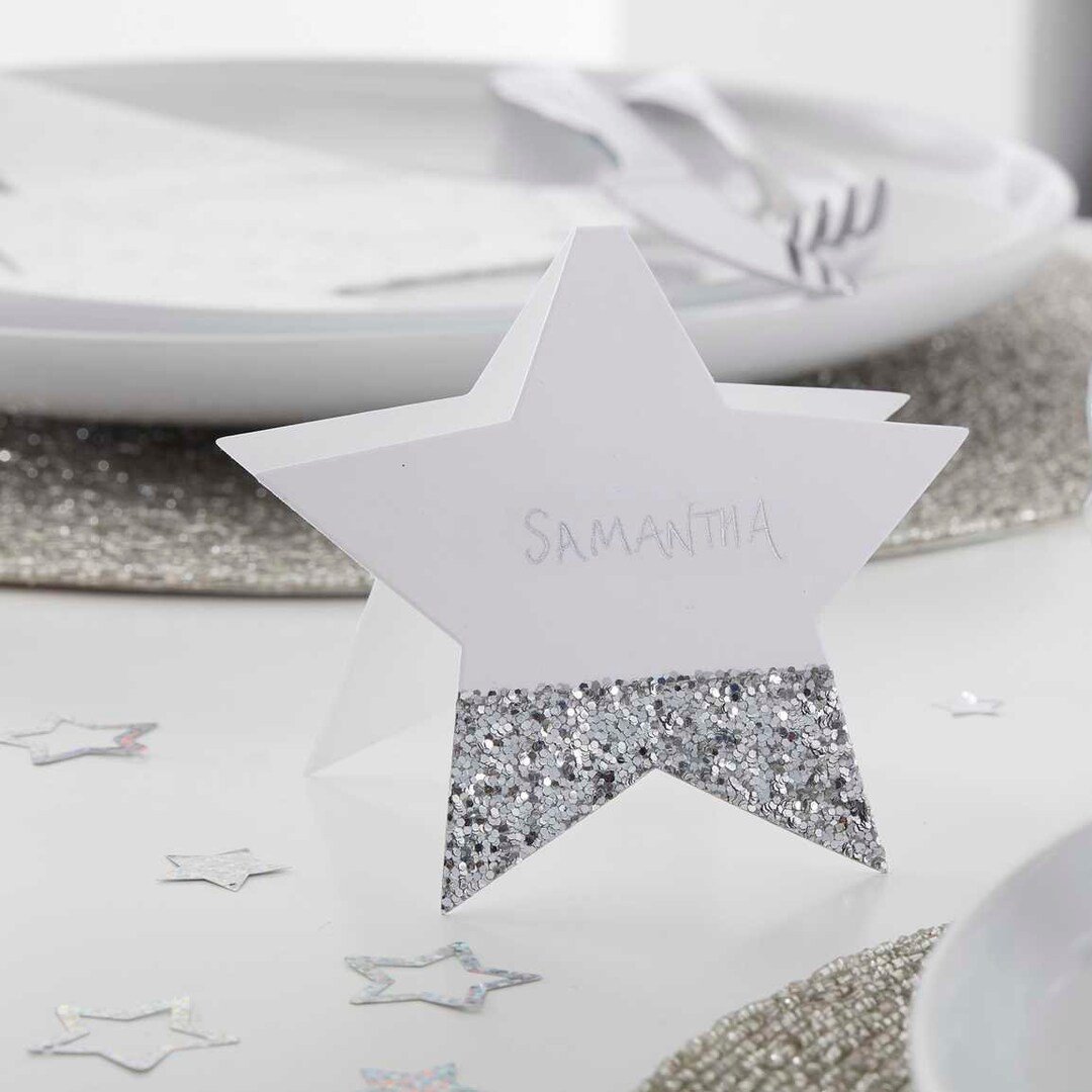 Silver Glitter Star Christmas Place Cards - Etsy