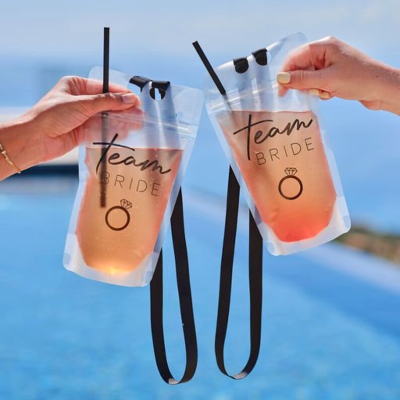 Team Bride Hen Party Drink Pouch With Straw and Lanyard - Etsy