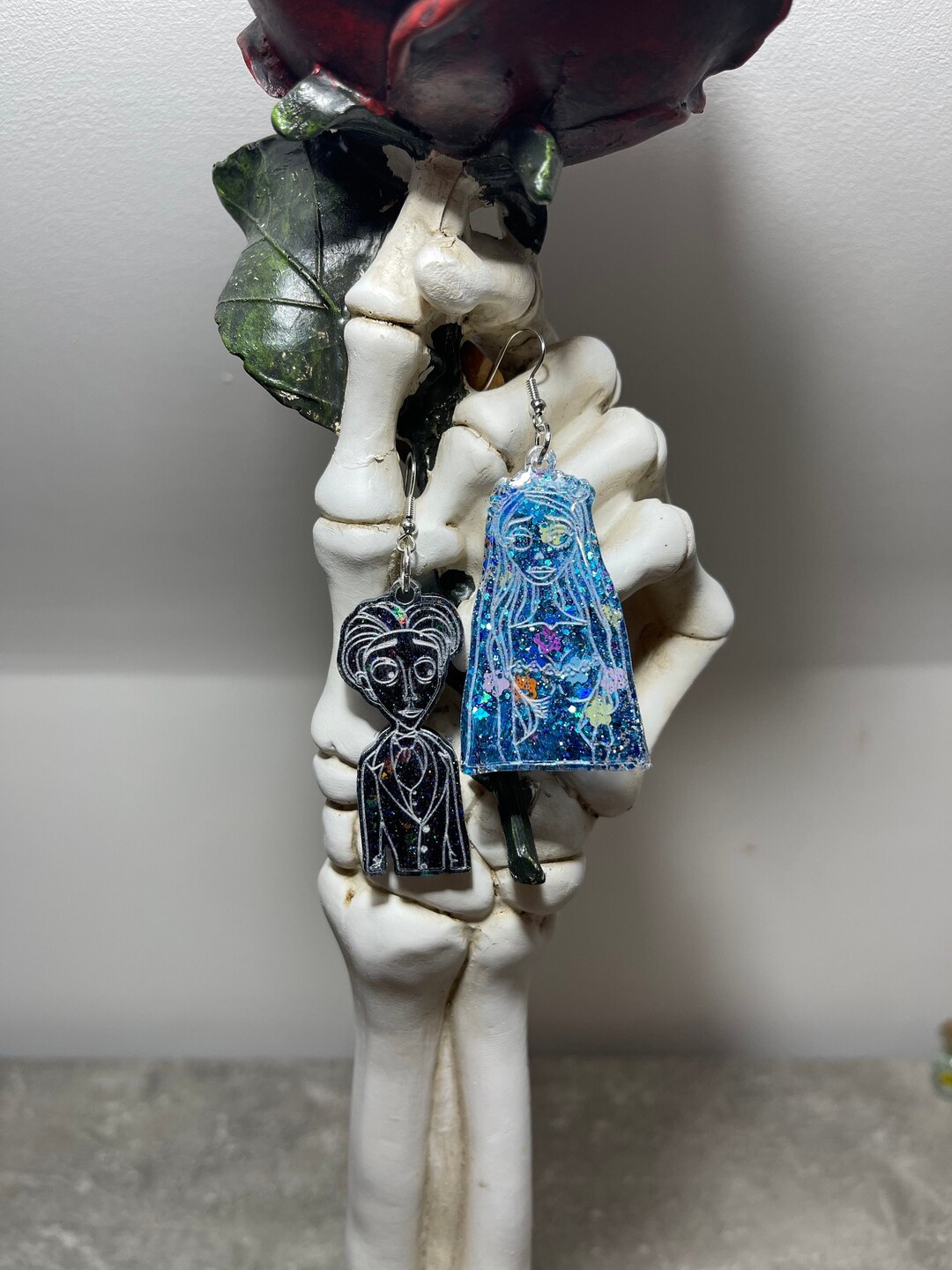 Corpse Bride Earrings: Victor and Emily, Spooky Halloween Jewelry - Etsy