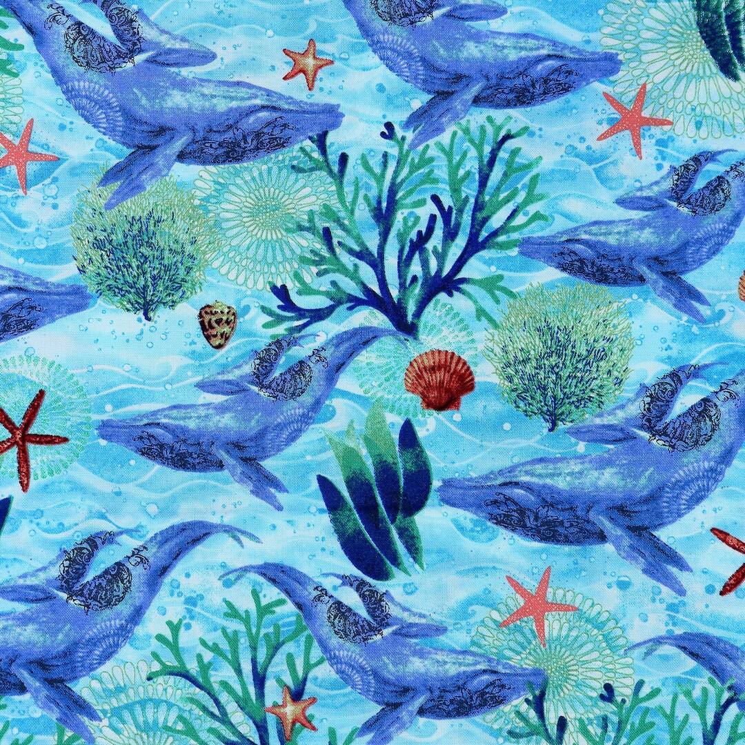 100% Cotton Fabric - Studio E - Deep Blue Sea, Ocean Whales - Etsy