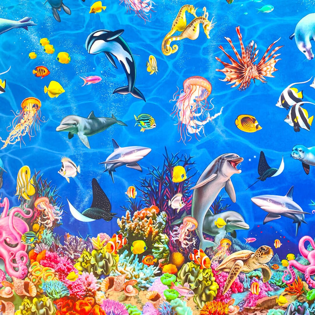 100% Cotton Fabric Large Border Pattern, Michael Miller Discovery Cove ...