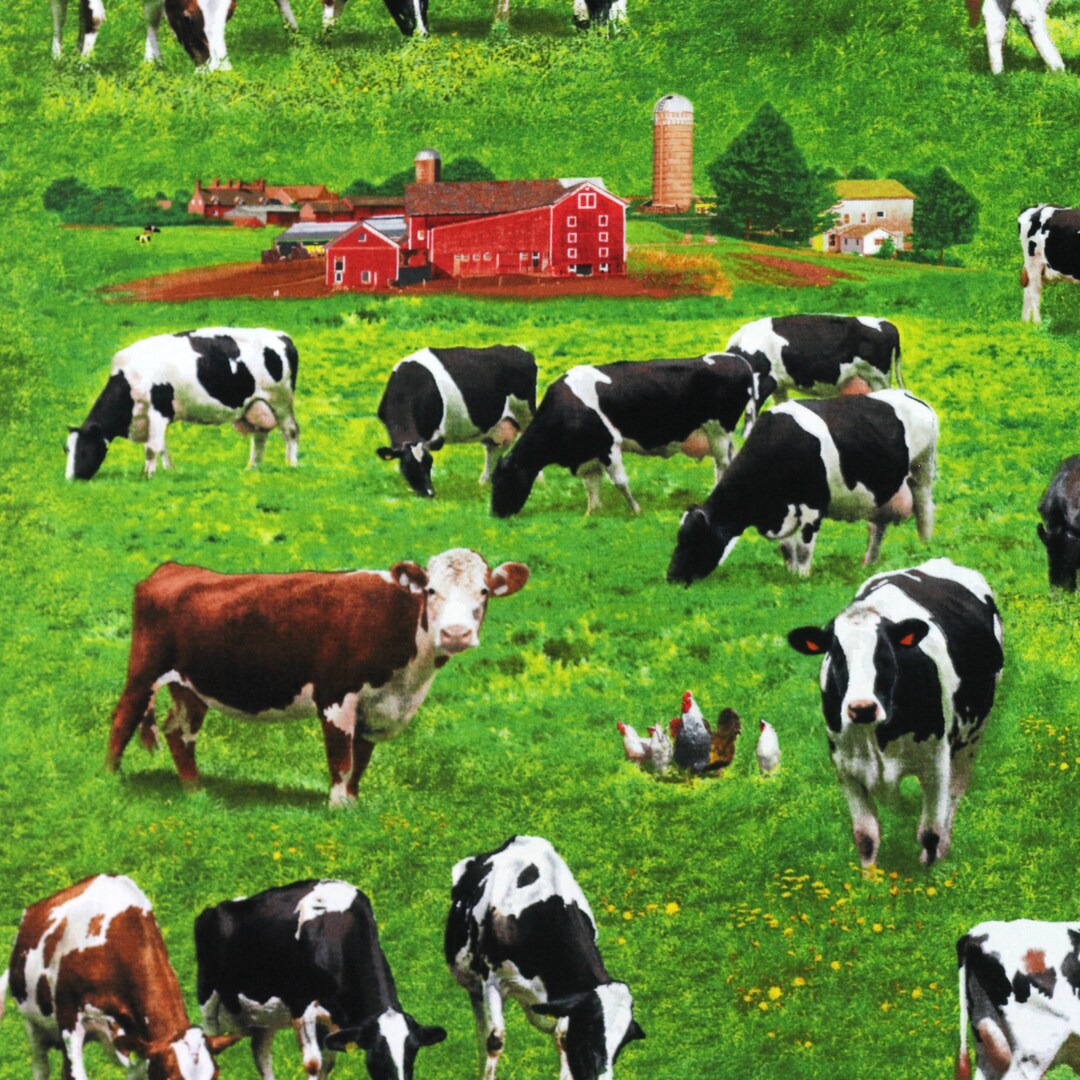 Farm Animals Cows, Elizabeth's Studio 100% Cotton Fabric Quilting ...