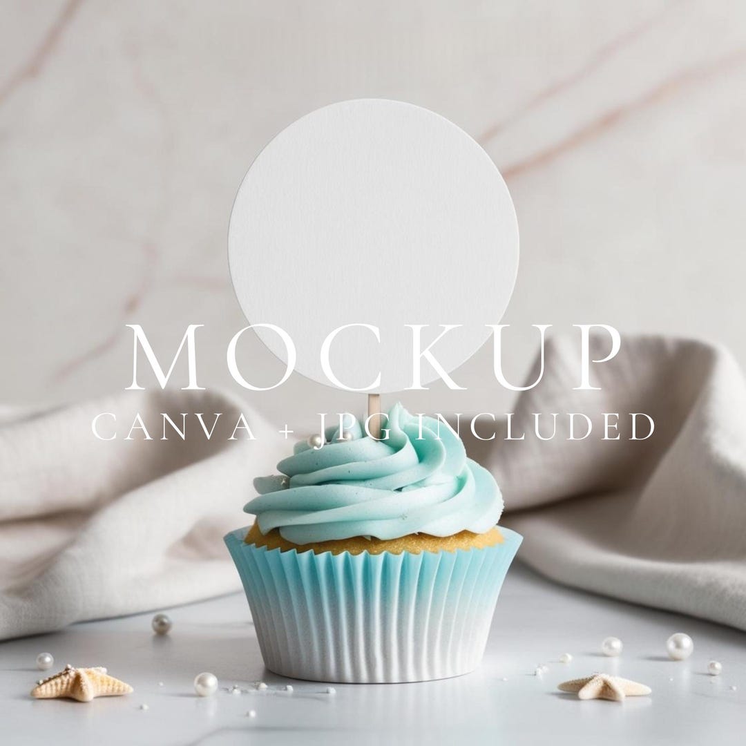 Underwater Themed Cupcake Topper Mockup | Round Cupcake Topper Display ...