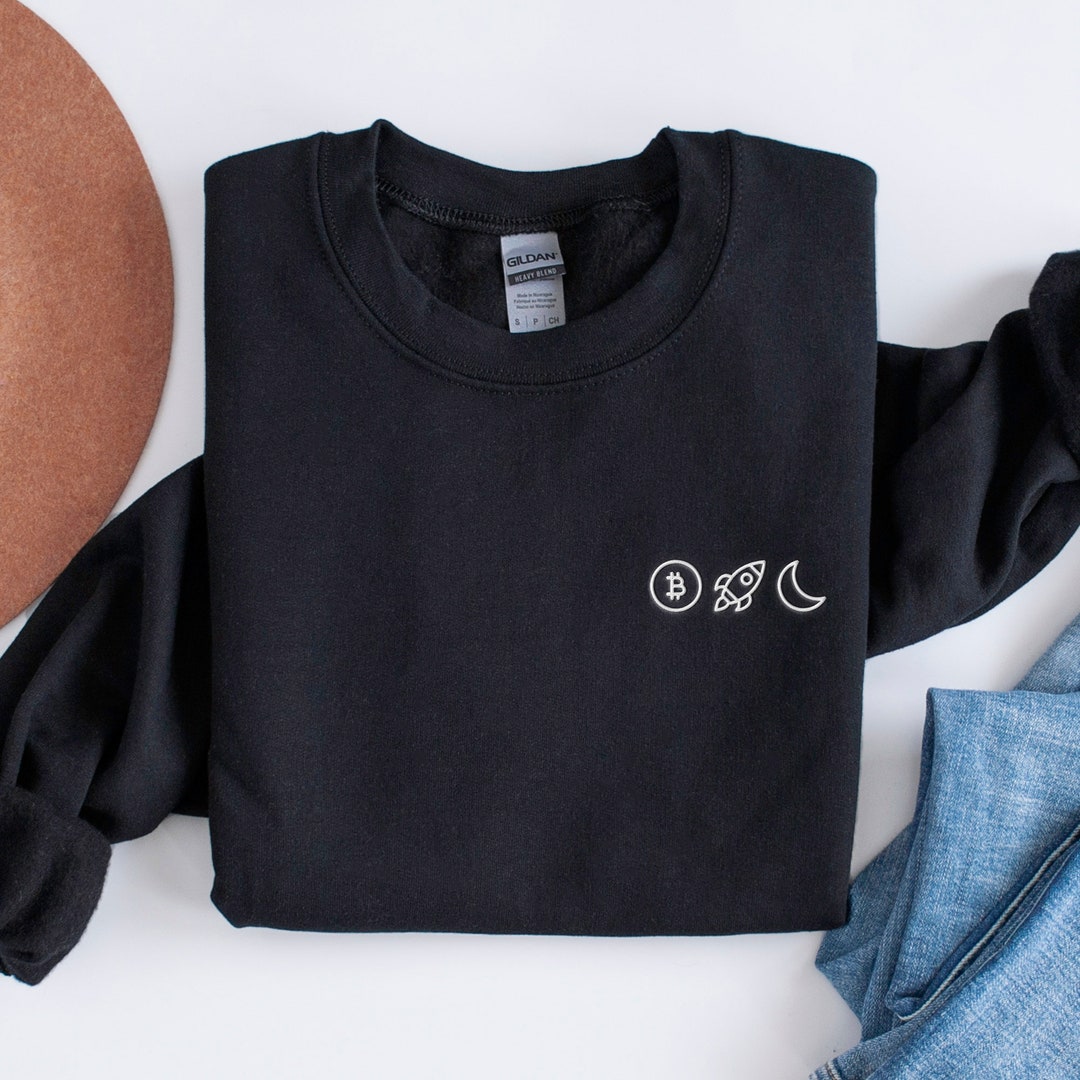 Embroidered Sweatshirt Bitcoin Rocket Moon, Crypto Sweater With Icon ...