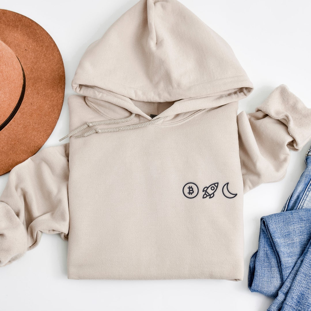 Embroidered Hoodie Bitcoin Rocket Moon, Crypto Sweater With Icon ...