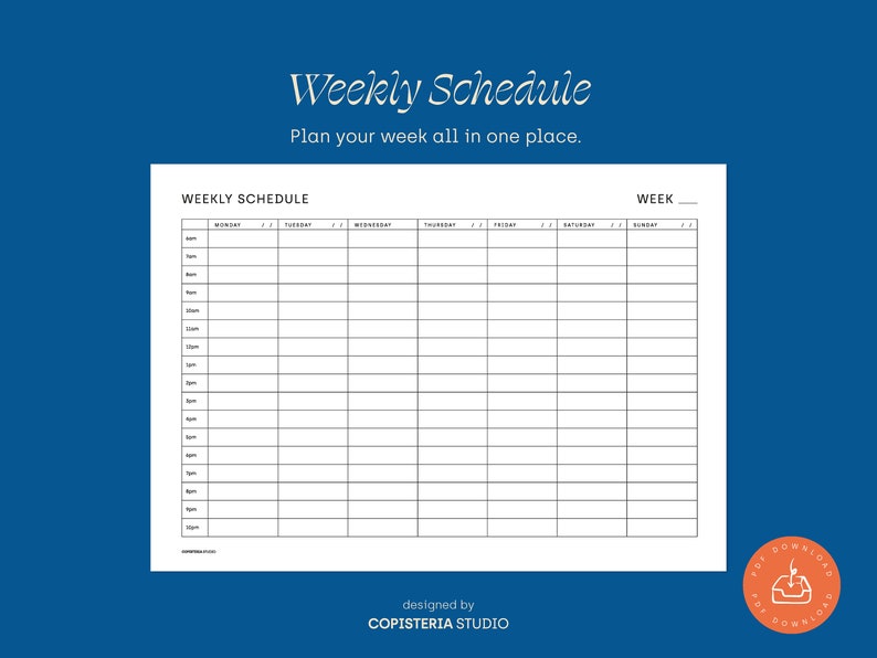 Weekly Schedule Planner, Printable Hourly Planner, Sheets Organizer ...
