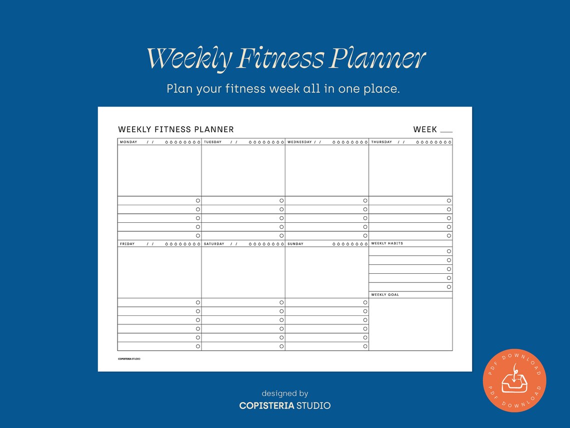 Weekly Fitness Planner Printable Weekly Workout Planner - Etsy